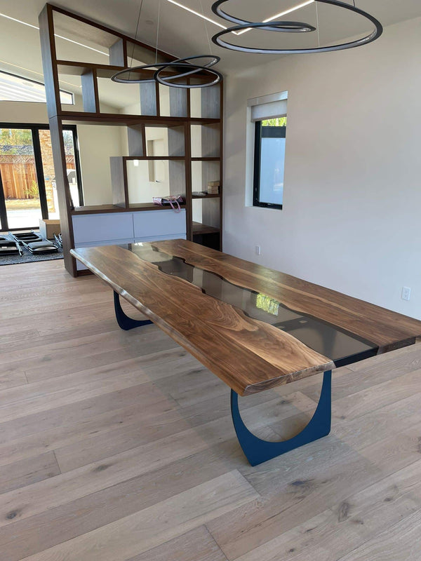 Stunning Live Edge Black Walnut Table with Clear Epoxy River Design ...